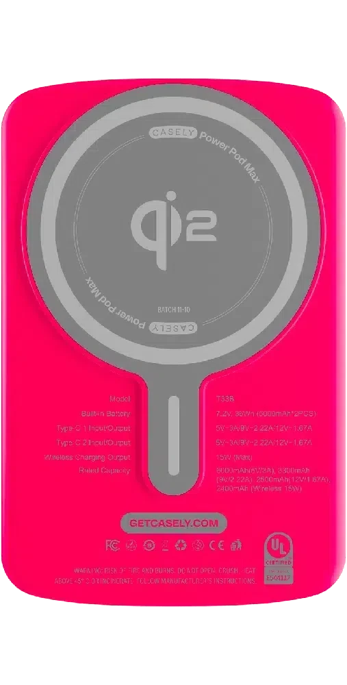 Neon Pink Power Pod Max | Portable Wireless MagSafe Charger - Casely